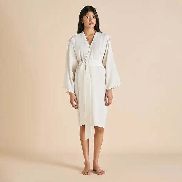 Olivia Von Halle Mimi Frilled Robe - Ivory