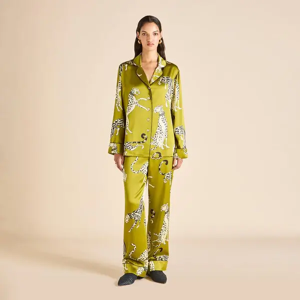 Olivia Von Halle Lila Chanson Leopard Pajamas - Green