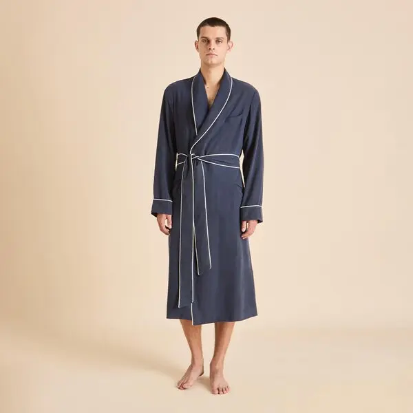 Olivia Von Halle Mescal Navy Robe - Navy Blue