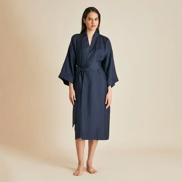 Olivia Von Halle Sabine Navy Robe - Navy Blue