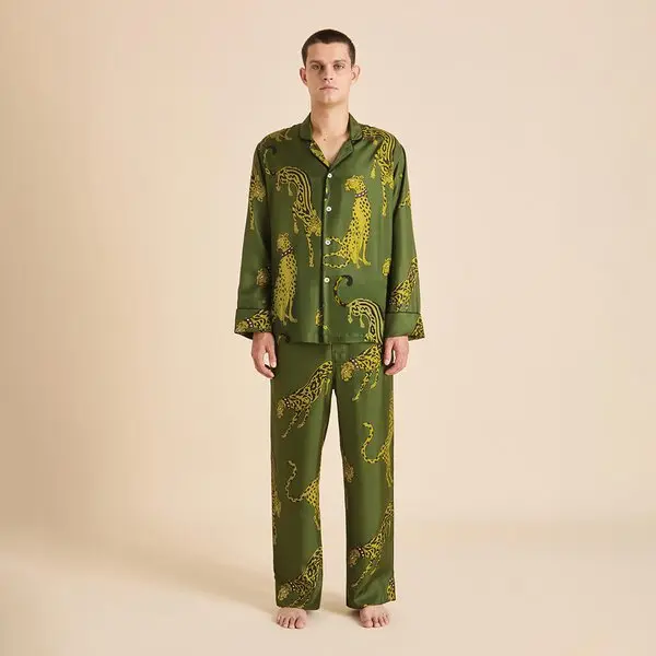 Olivia Von Halle Laurent Nyra Leopard Pajamas - Green