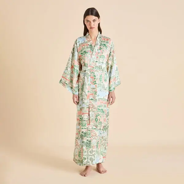 Olivia Von Halle Queenie Mansion Landscape Robe - Peach