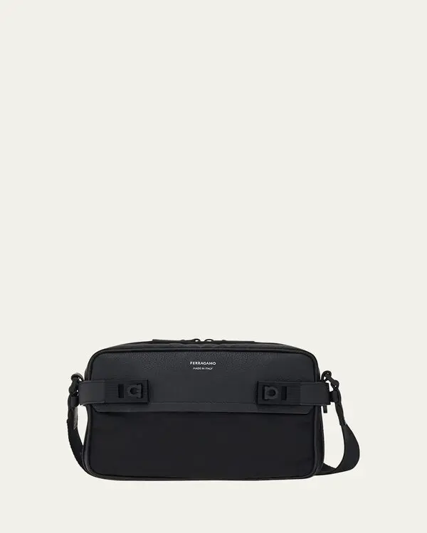 FERRAGAMO Twins Nylon And Leather Crossbody Bag - Nero