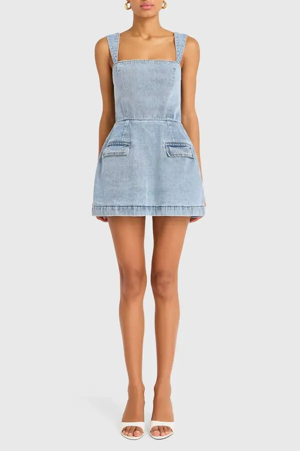 Amanda Uprichard Bethany Denim Skort Romper - Destiny Wash