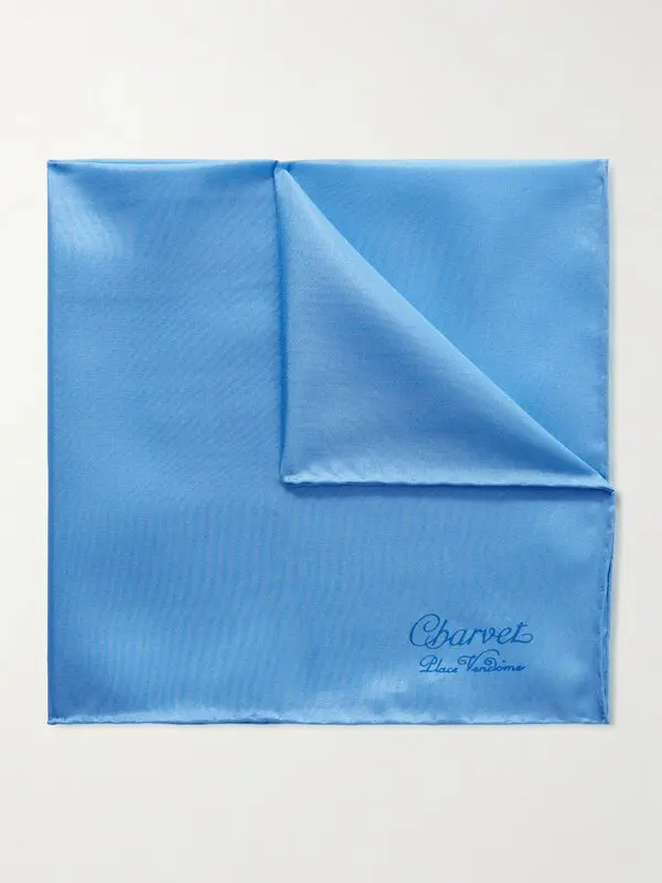 Charvet Silk Pocket Square - Blue