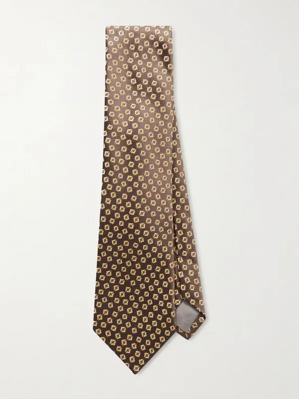 Charvet 8cm Embroidered Silk Neck Tie - Brown