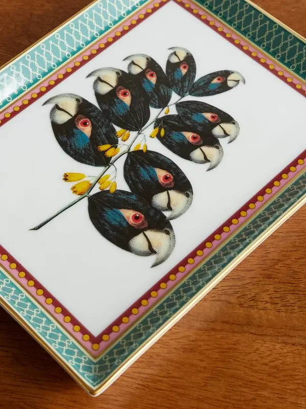 La DoubleJ Beto Val Parrotstem Painted Porcelain Trinket Tray