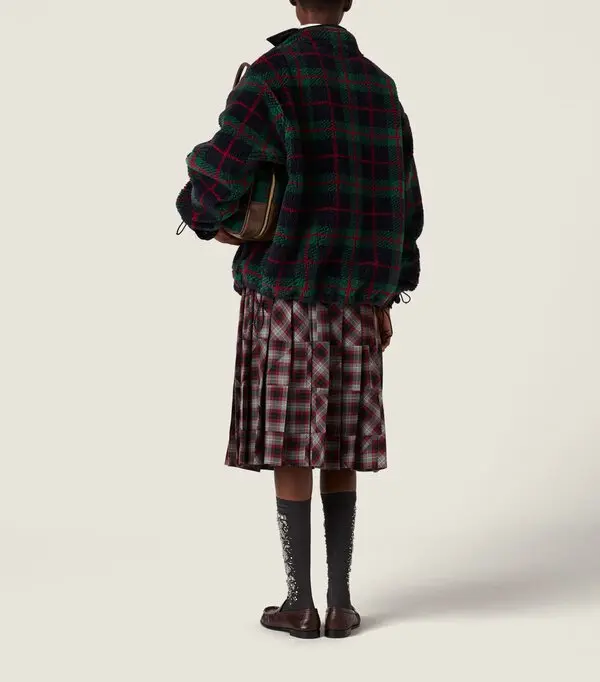 Miu Miu Fleece Check Zip-up Jacket - Blue