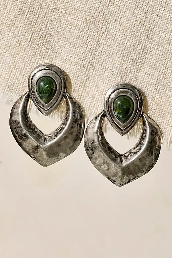 Free People Cecila Statement Earrings - Silver/jade