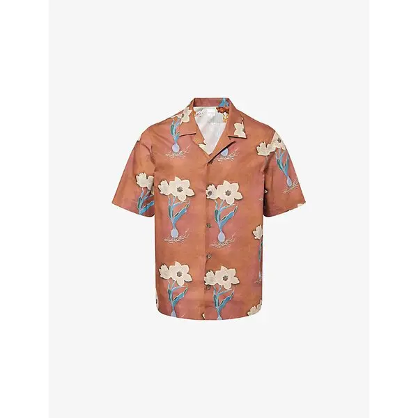 Paul Smith Floral-print Short-sleeve Cotton Shirt - Rust