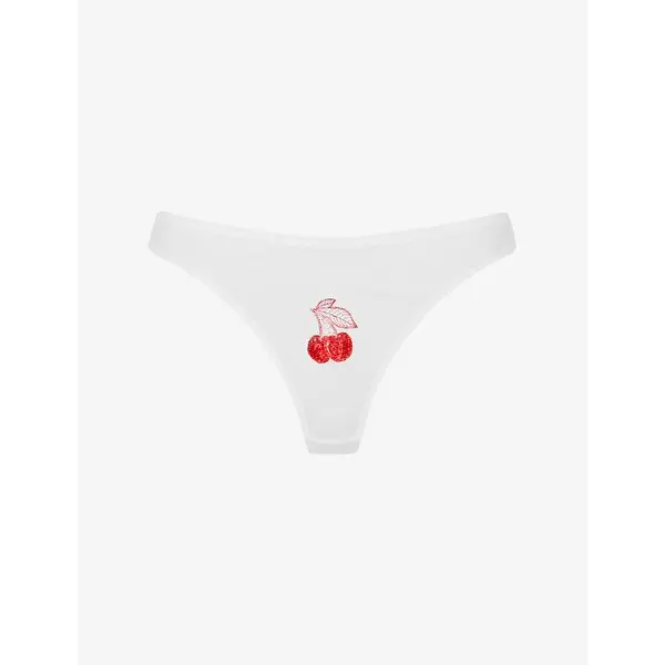 Agent Provocateur Perri Cherry-embroidered Sheer-tulle Thong - White/red