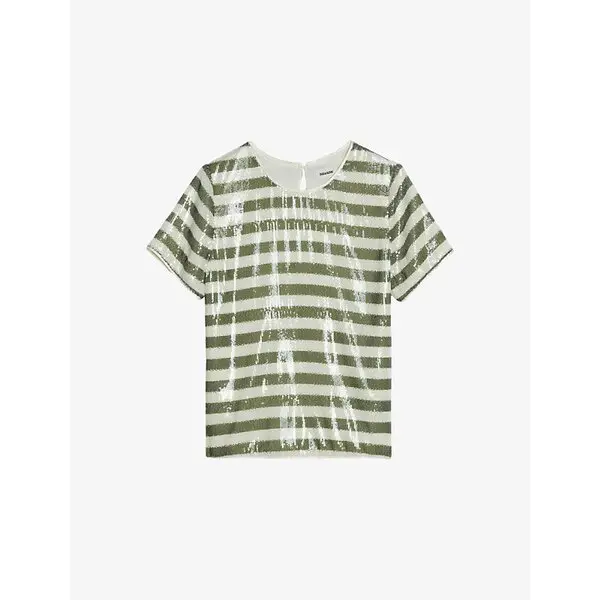 Zadig&Voltaire Tchao Striped Sequin-embellished Top - Moss