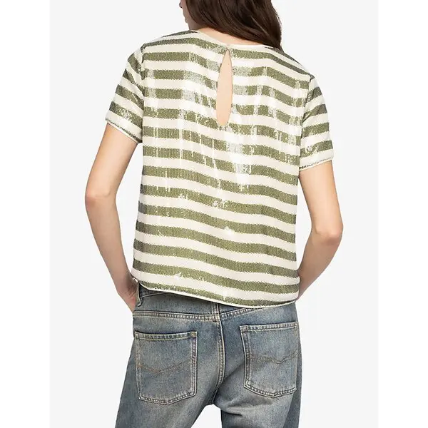 Zadig&Voltaire Tchao Striped Sequin-embellished Top - Moss