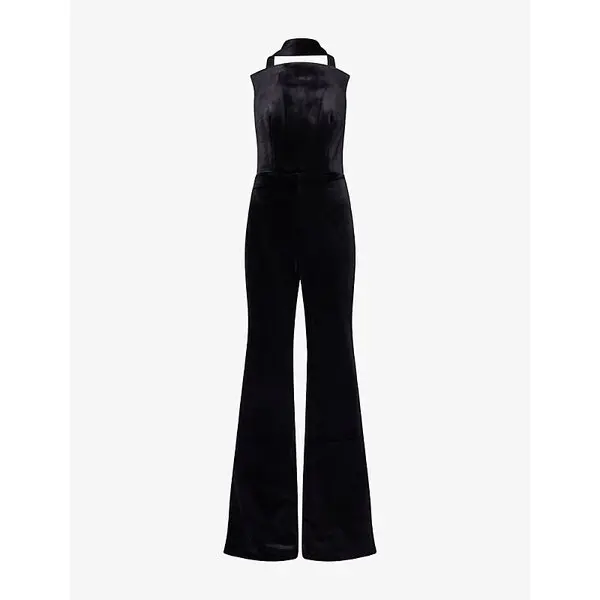 NADINE MERABI Neck-sash Velvet Jumpsuit - Black