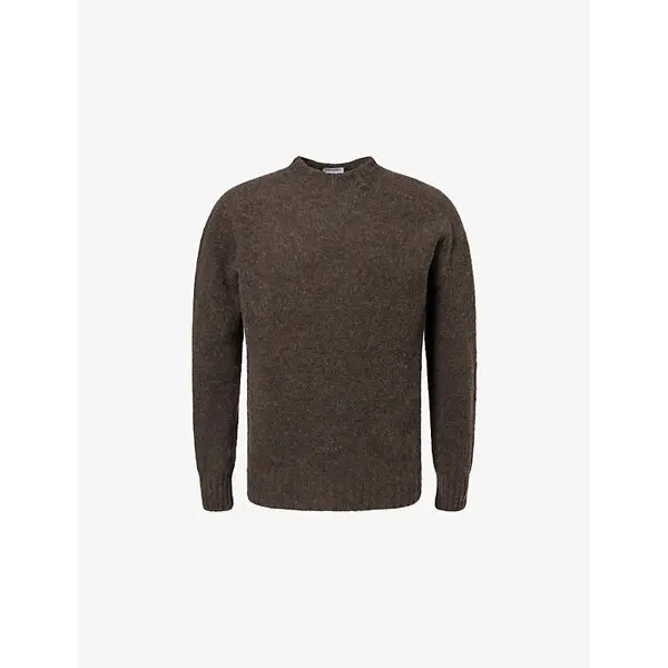 Sunspel Shetland Wool Crewneck Jumper - Bark