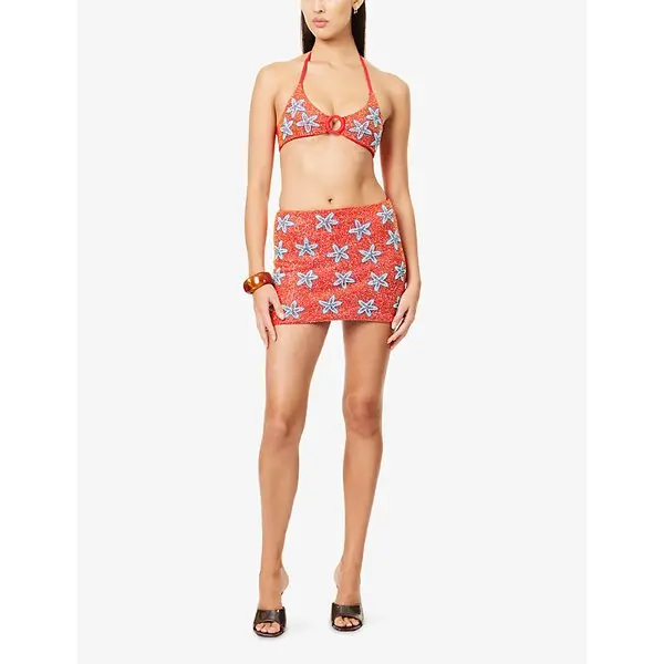 OCEANUS Mia's Marina Beaded Mini Skirt - Red Multi