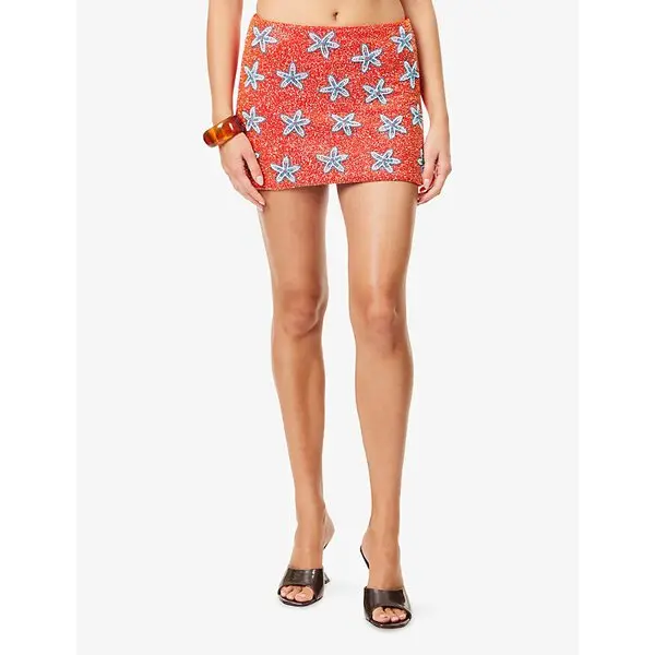 OCEANUS Mia's Marina Beaded Mini Skirt - Red Multi