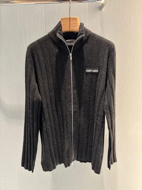 Miu Miu Ribbed Knit Zip Up