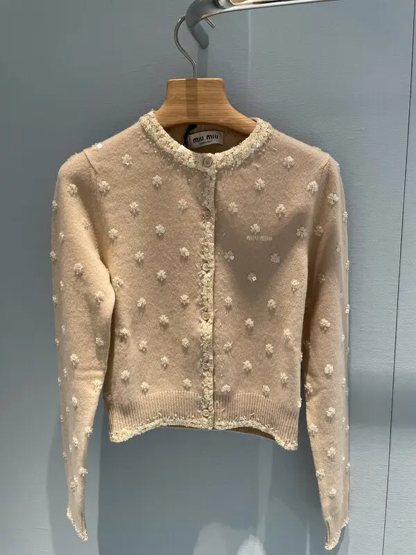 Miu Miu Polka Dot Cardigan - Beige
