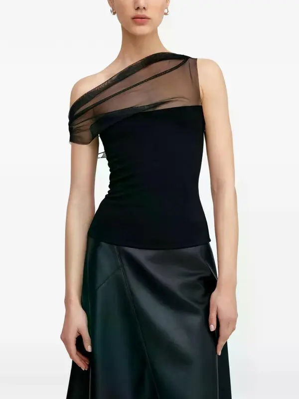 MARCELLA Cabrini Gathered Mesh Top - Black