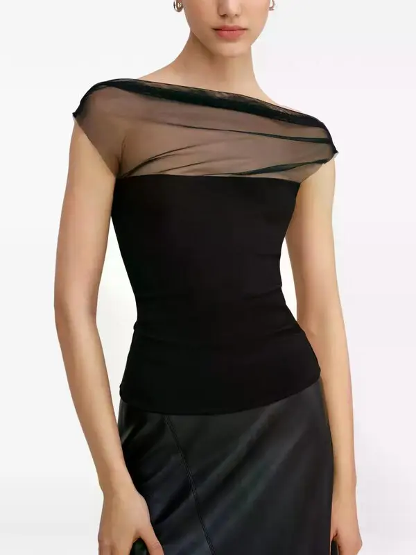 MARCELLA Cabrini Gathered Mesh Top - Black