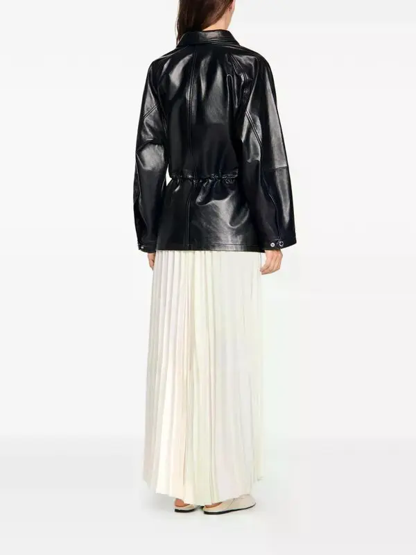 Sandro Leather Jacket With Shirt Collar And Drawstring Waist