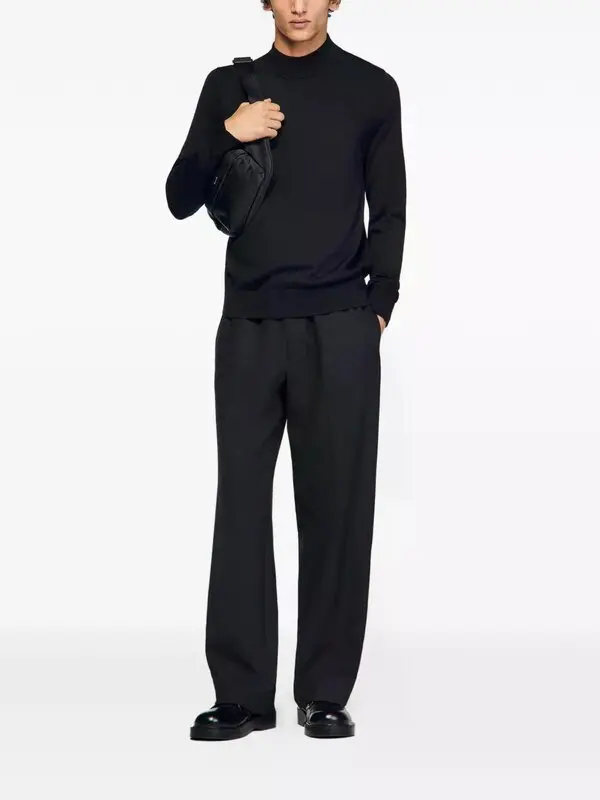 Sandro High Neck Fine Knit Wool Blend Sweater - Black