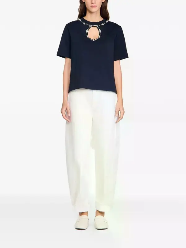 Sandro Rhinestone Openwork T-shirt