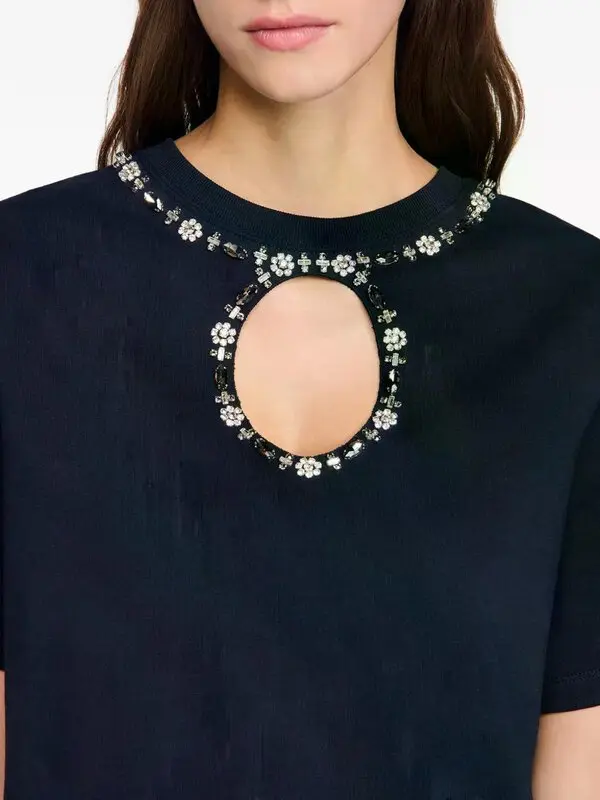 Sandro Rhinestone Openwork T-shirt