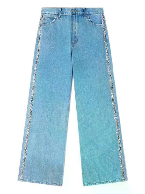 Sandro High-waisted Wide-leg Rhinestone Jeans - Blue