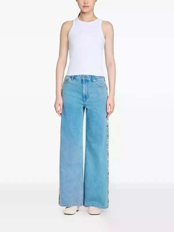 Sandro High-waisted Wide-leg Rhinestone Jeans - Blue