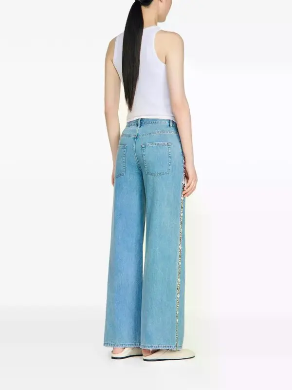 Sandro High-waisted Wide-leg Rhinestone Jeans - Blue