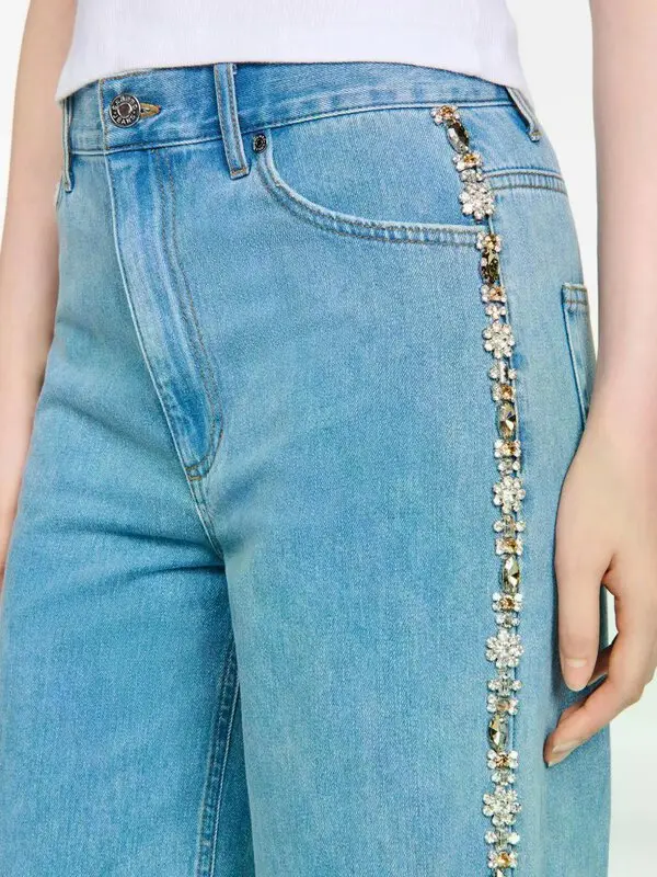 Sandro High-waisted Wide-leg Rhinestone Jeans - Blue