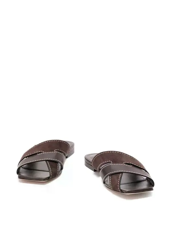TOD'S Dark Contrast Stitching Crossover Flat Sandals - Brown