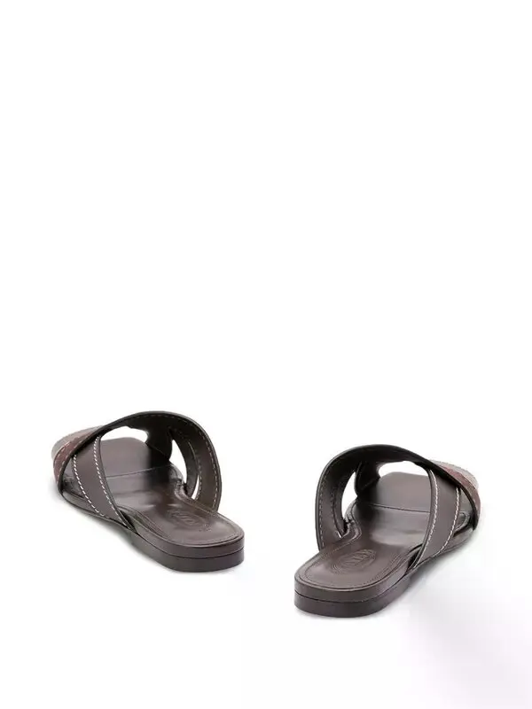 TOD'S Dark Contrast Stitching Crossover Flat Sandals - Brown