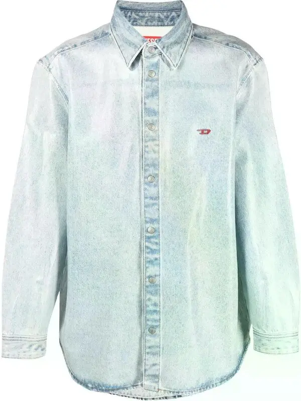 DIESEL® Embroidered-logo Denim Shirt - Blue