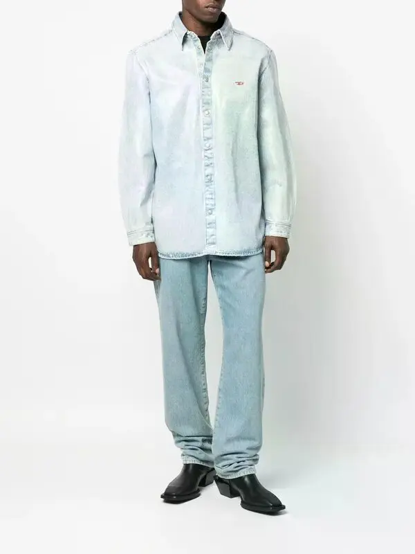 DIESEL® Embroidered-logo Denim Shirt - Blue
