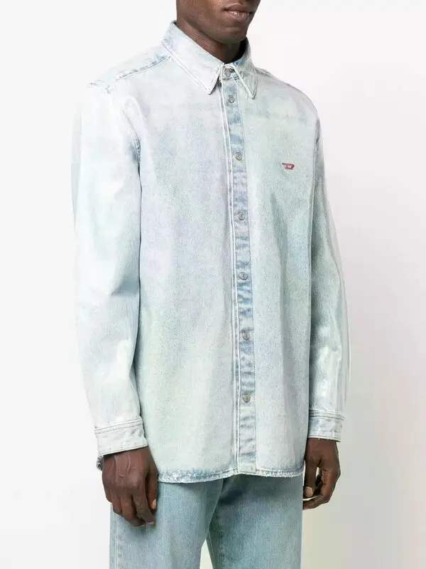 DIESEL® Embroidered-logo Denim Shirt - Blue