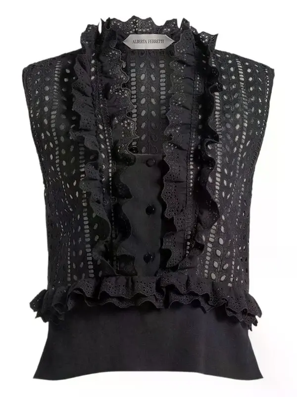 Alberta Ferretti Ruffled Eyelet Blouse - Black