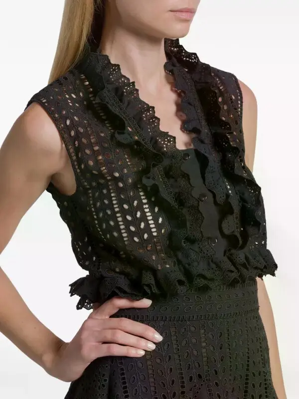 Alberta Ferretti Ruffled Eyelet Blouse - Black
