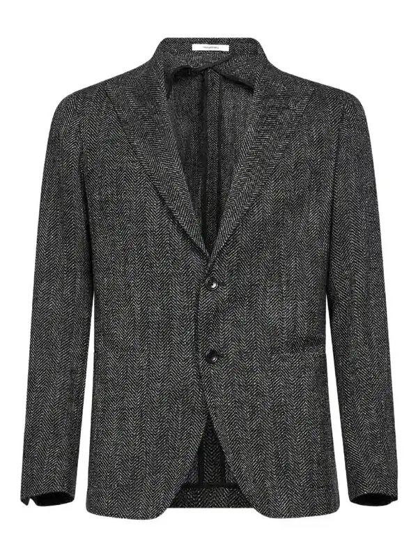 Tagliatore Peak Lapel Chevron Jacquard Jacket - Brown