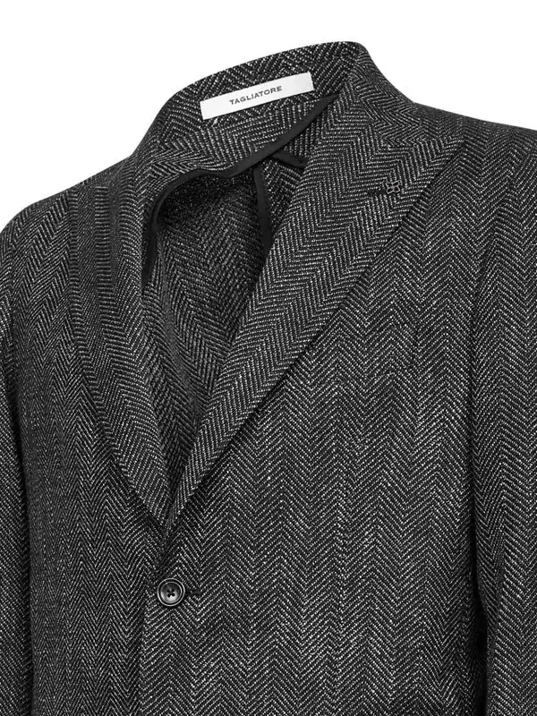 Tagliatore Peak Lapel Chevron Jacquard Jacket - Brown