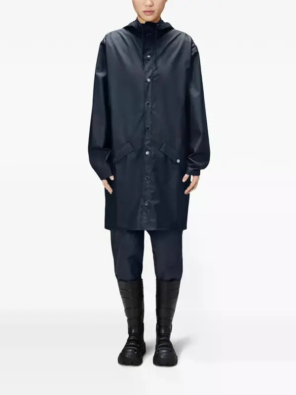 Rains Button-fastening Hooded Coat - Blue