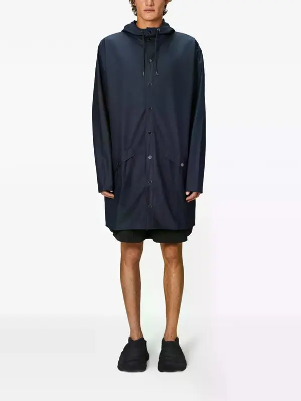 Rains Button-fastening Hooded Coat - Blue