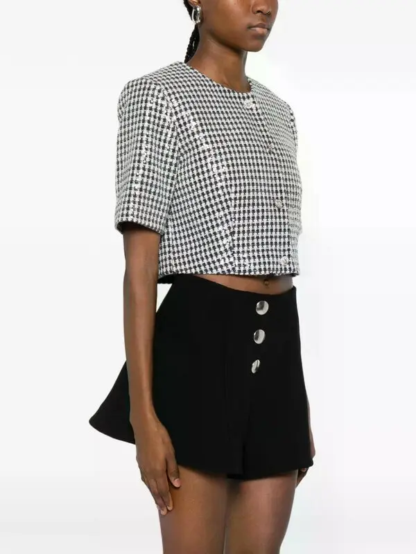 Sandro Houndstooth Sequin Embellished Cropped Top - Black