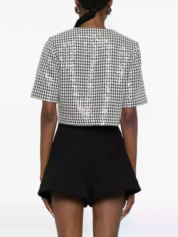 Sandro Houndstooth Sequin Embellished Cropped Top - Black