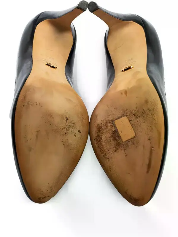 SERGIO ROSSI Leather Round Toe High Heel Pumps