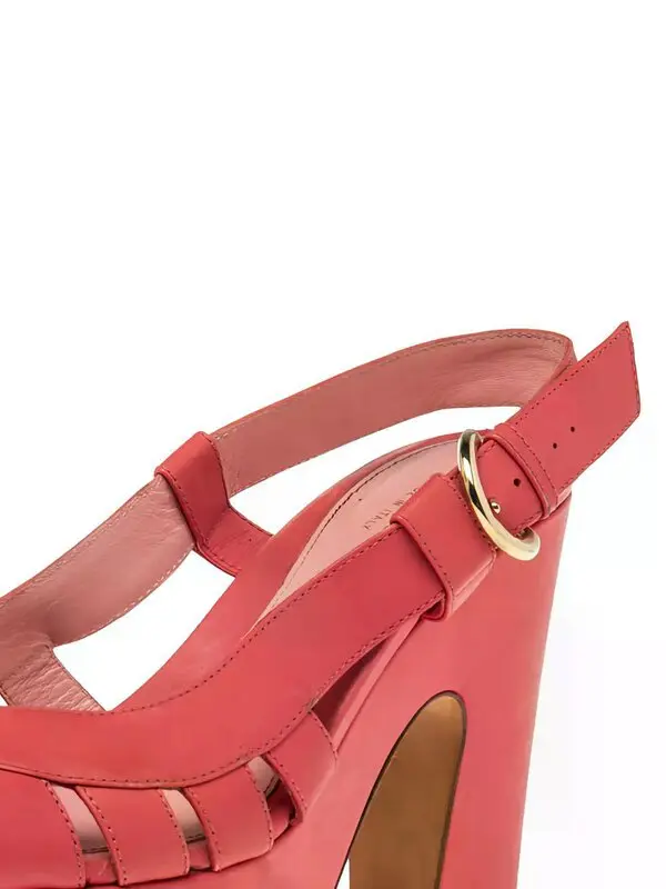 SERGIO ROSSI Leather Platform Slingback Sandals With Buckle Closure
