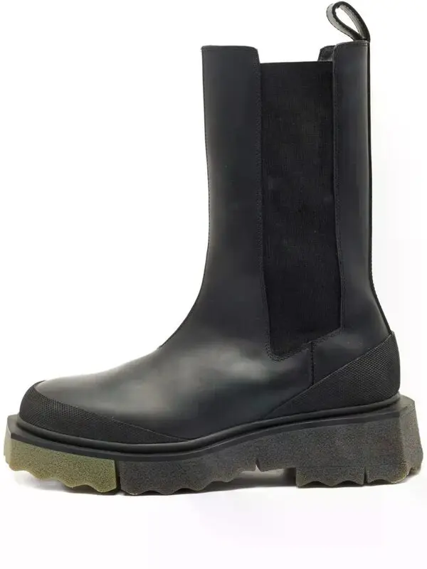 Off-White Leather Elastic-panels Pull-on Boots - Black