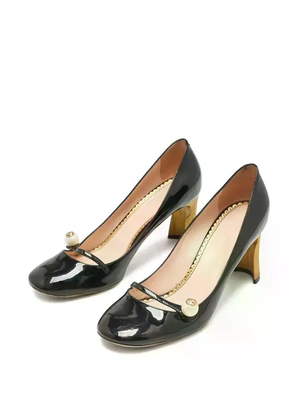 Gucci Patent Leather Pearl Embellished Mary Jane Pumps